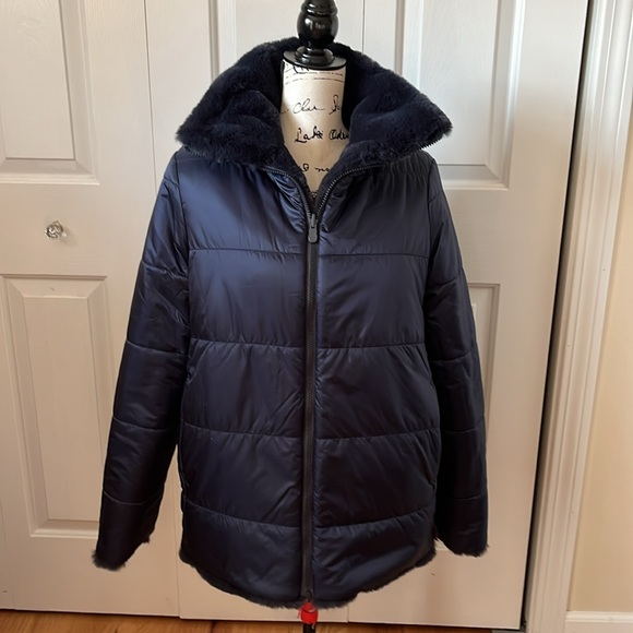 SAVE THE DUCK | Jackets & Coats | Save The Duck Womans Navy Blue Reversible Faux Fur Puffer ...